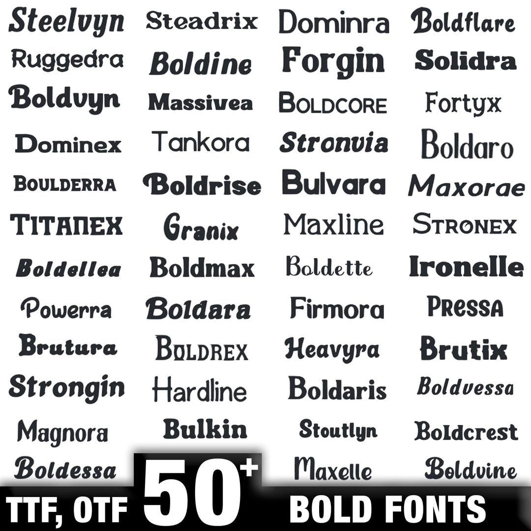 50+ Bold Fonts Bundle Strong Display Typeface Set TTF OTF Instant ...