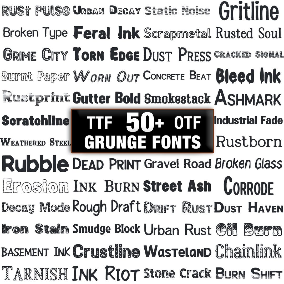 50+ Grunge Fonts Bundle | Distressed Urban Typefaces TTF & OTF | Rust ...