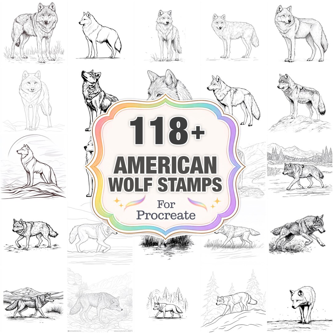108+ American Wolf Design Stamps, Wild Predator Set, Instant Download ...