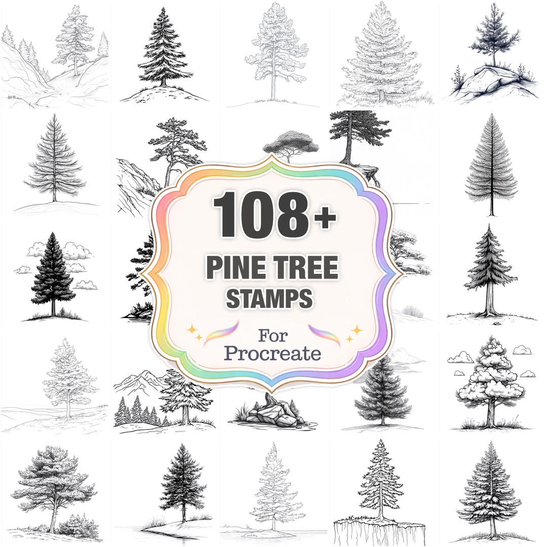 108+ Pine Tree Design Stamps, Evergreen Forest Tree Set, Instant ...
