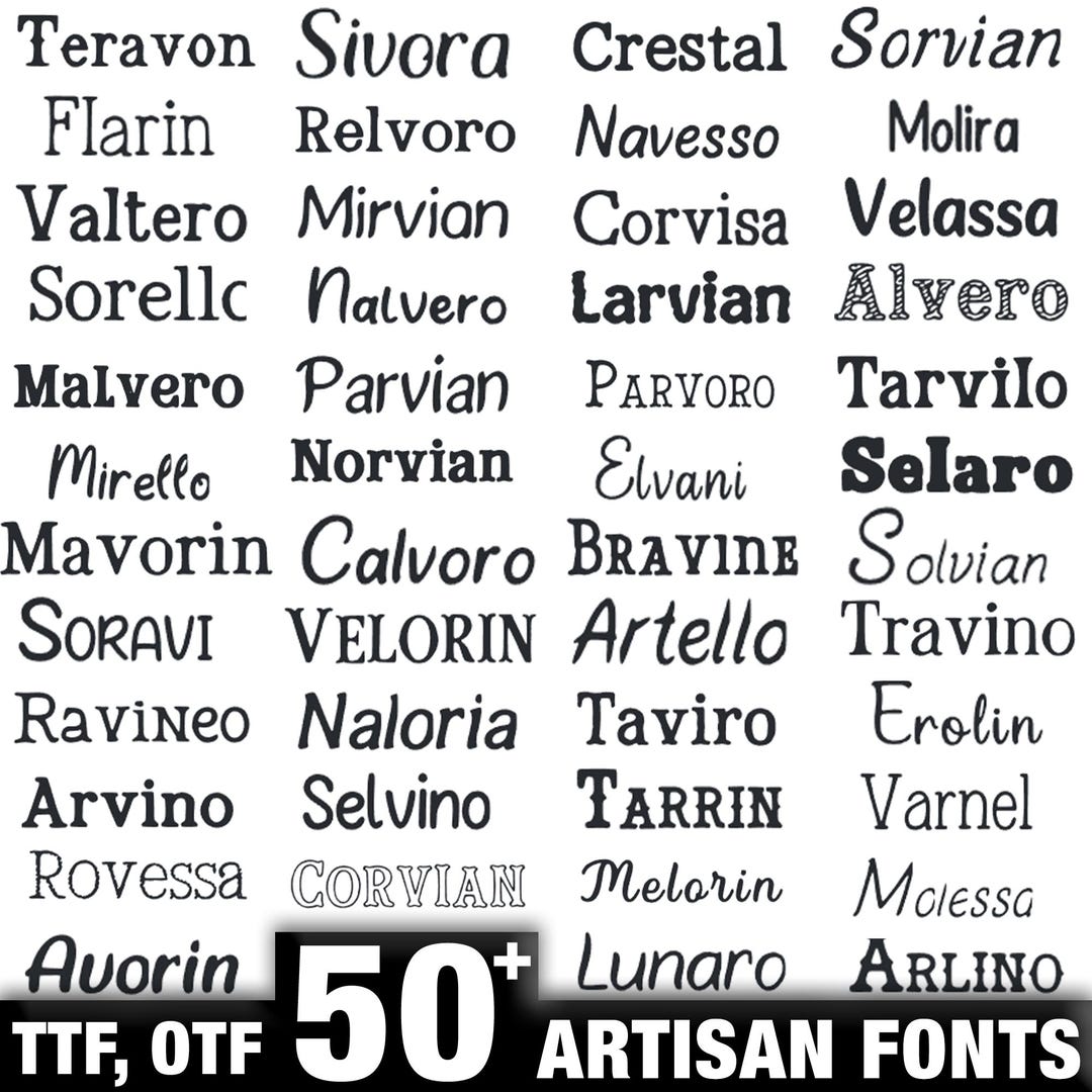 50+ Artisan Fonts Bundle | Handcrafted Rustic Typeface Collection TTF ...