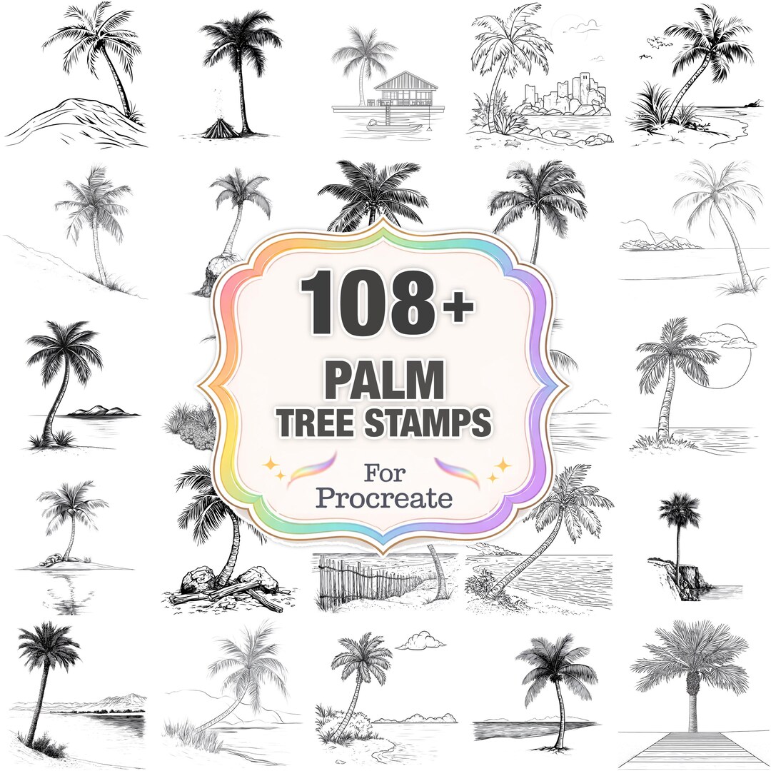 108+ Palm Tree Design Stamps, Tropical Beach Tree Set, Instant Download ...