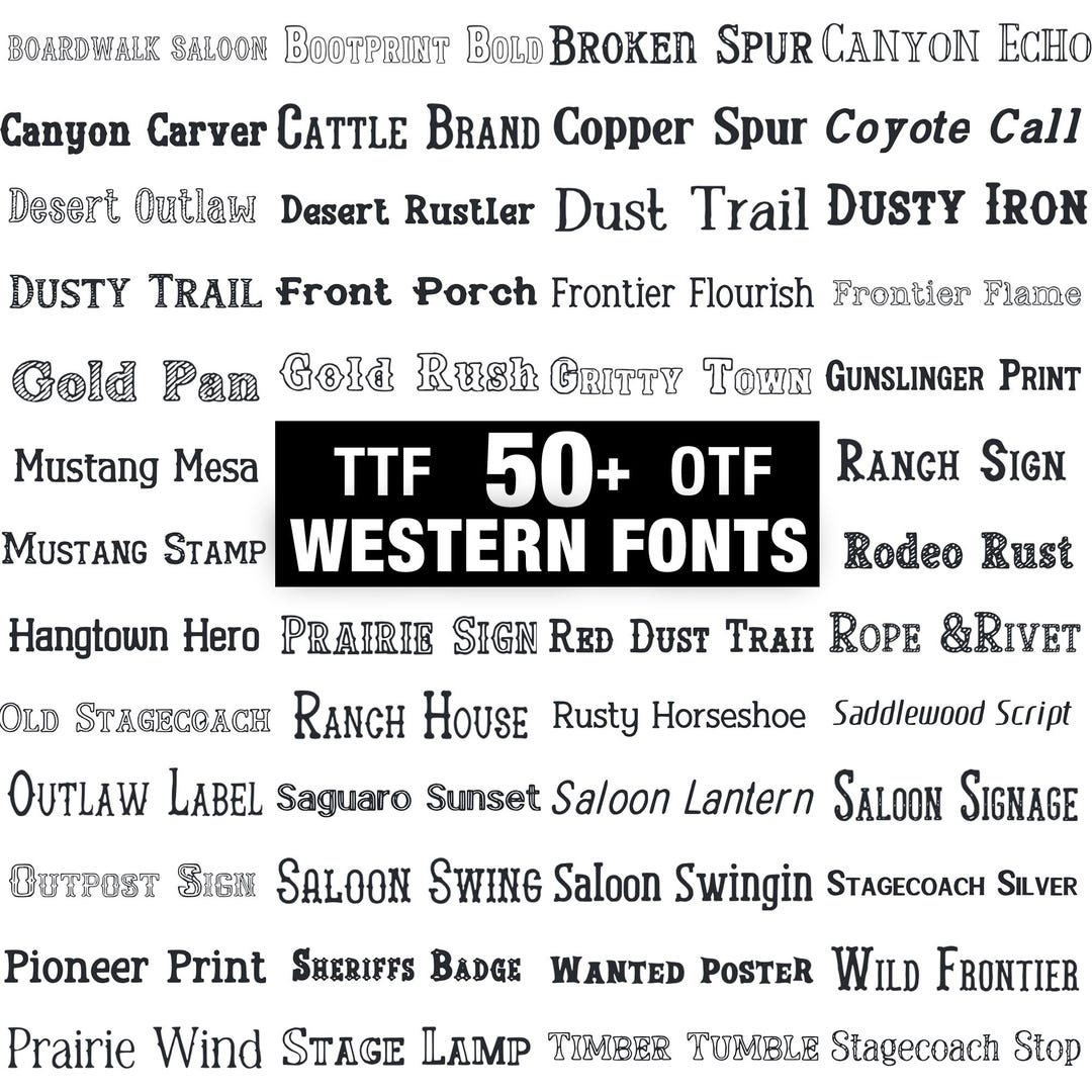Western Font Bundle | 50+ Rustic Cowboy Fonts TTF OTF - Etsy