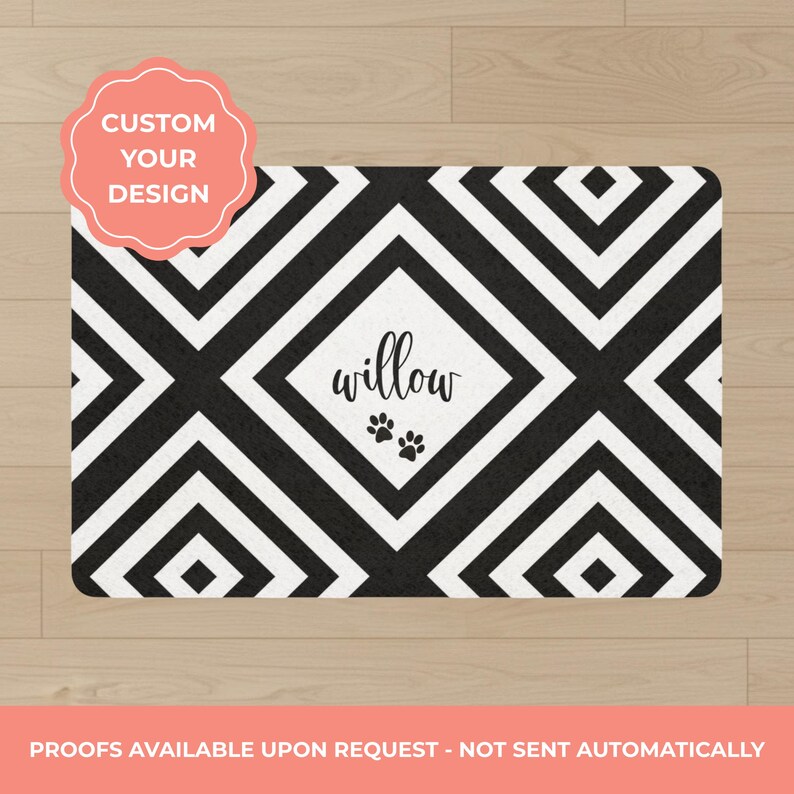 Personalized Harlequin Dog Feeding Mat, Non Slip Pet Food Mat With Name ...
