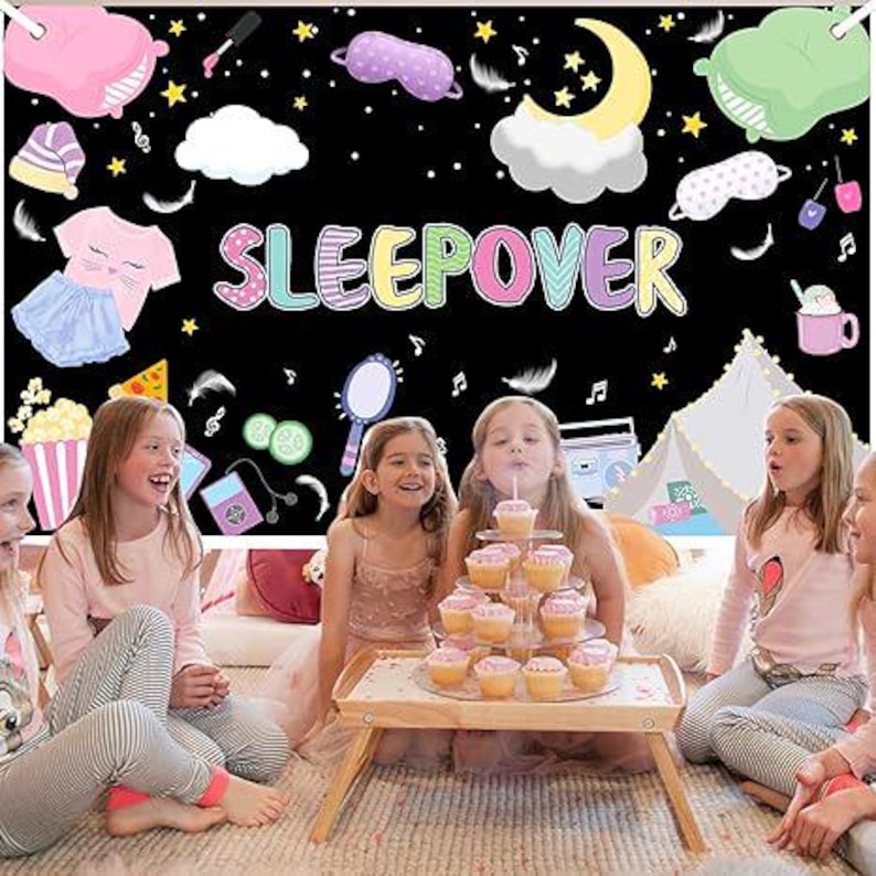 Sleepover Backdrop Banner for Girls Slumber Spa Makeup Party Decoration ...