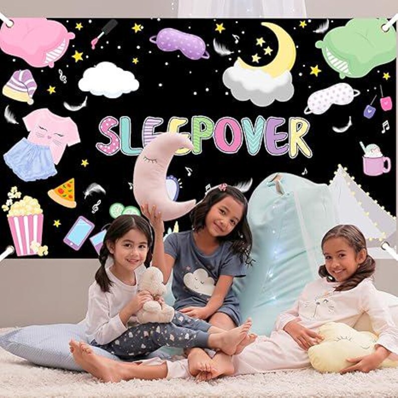 Sleepover Backdrop Banner for Girls Slumber Spa Makeup Party Decoration ...
