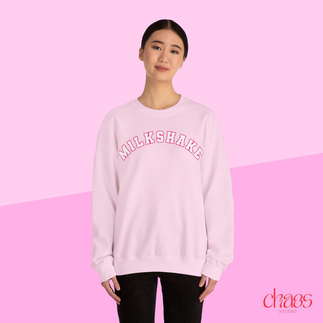 Milkshake Sweatshirt Pink White | College Varsity Sweater | Aesthetic ...