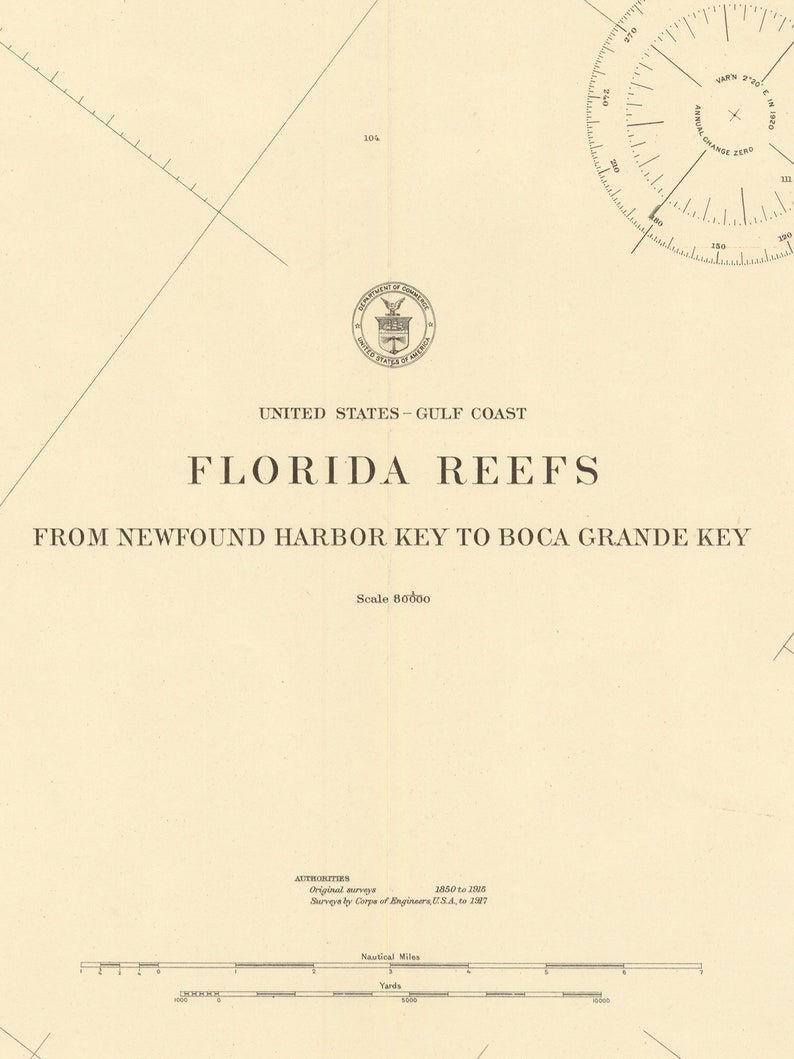 1919 Nautical Chart of the Florida Reefs - Etsy