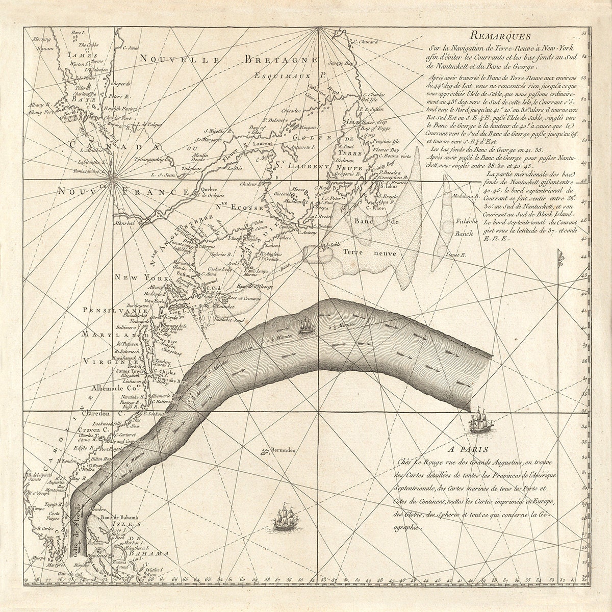 1785 Nautical Chart of the Gulf Stream - Etsy