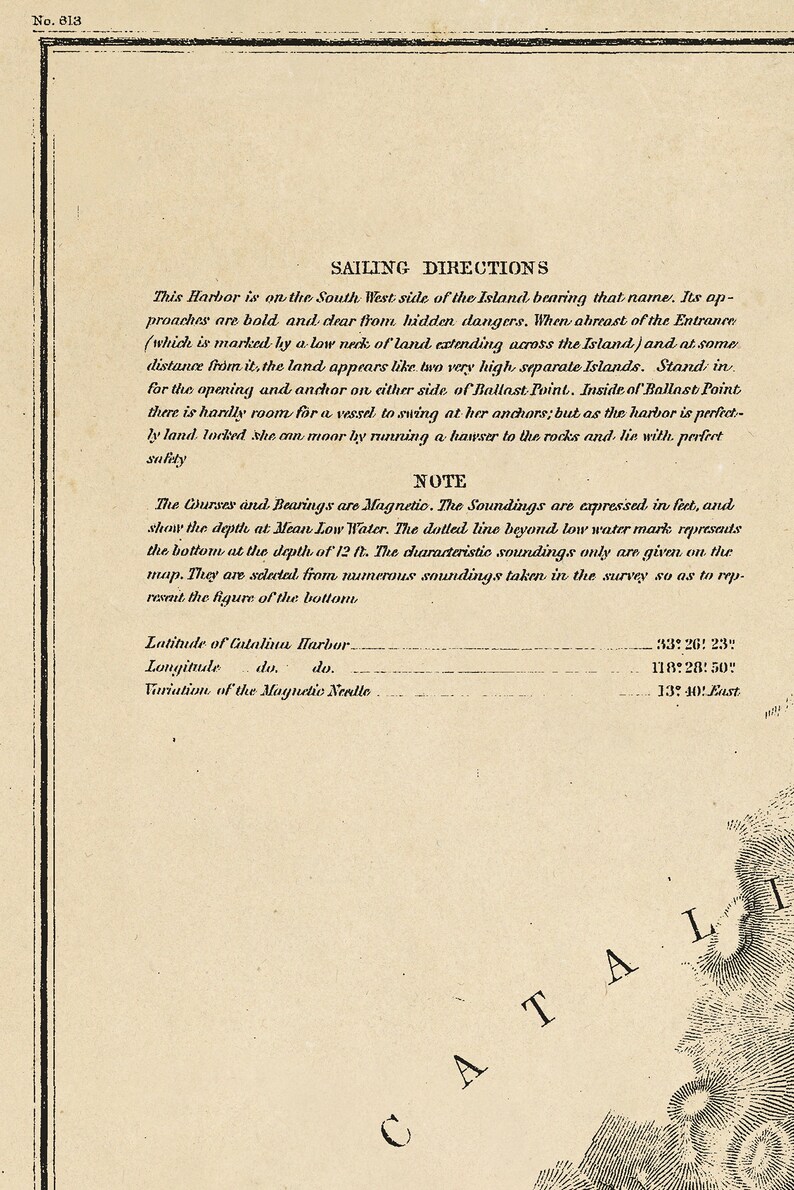 1852 Nautical Chart of Catalina Harbor - Etsy