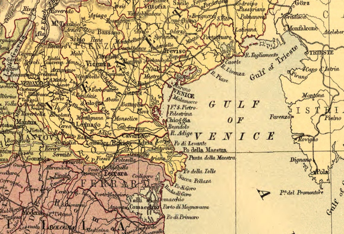 1890 Map of Italy - Etsy