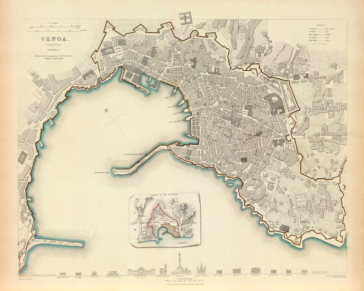 1836 Map of Genoa, Italy - Etsy