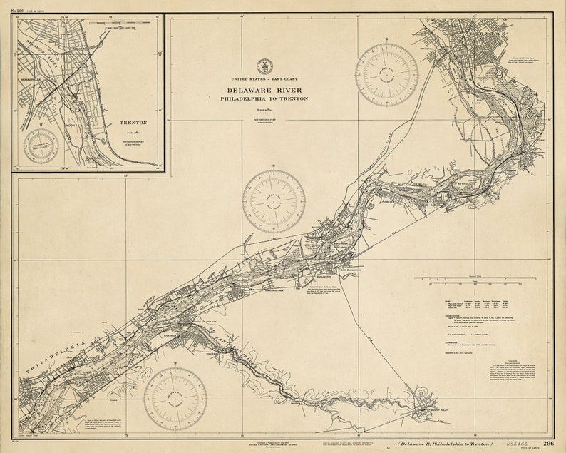 1933 Nautical Chart of the Delaware River - Etsy