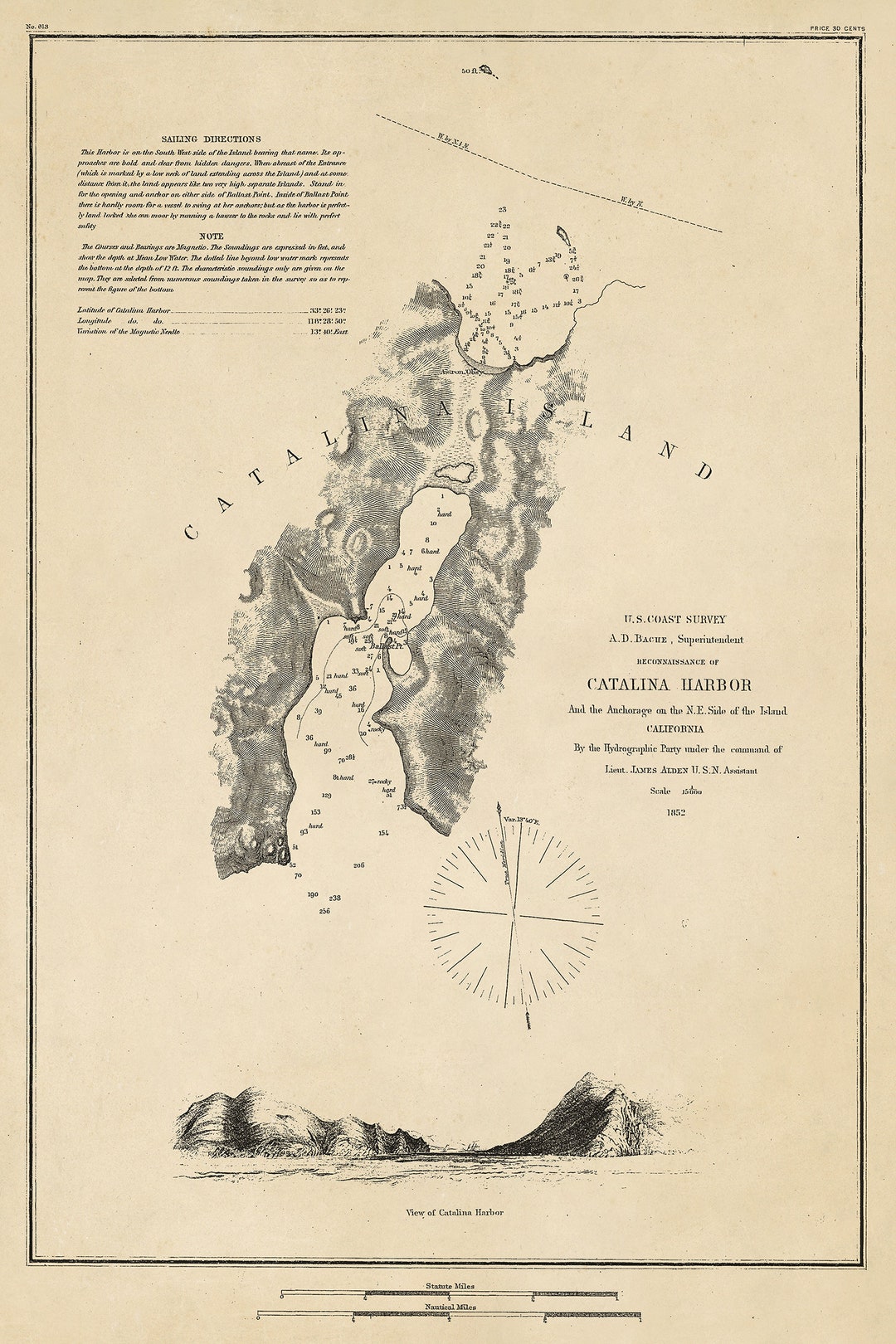 1852 Nautical Chart of Catalina Harbor - Etsy