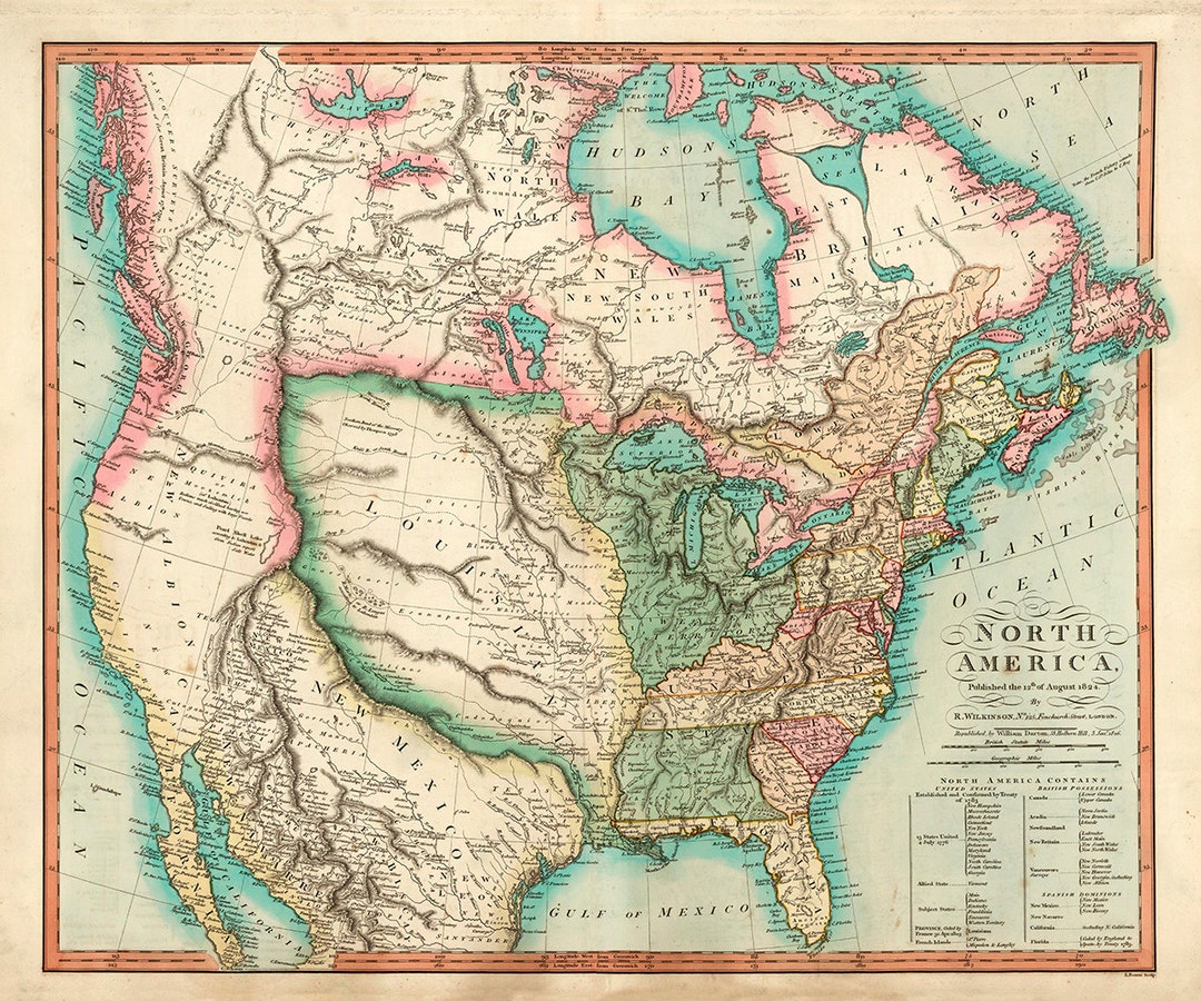 1824 Map of North America - Etsy