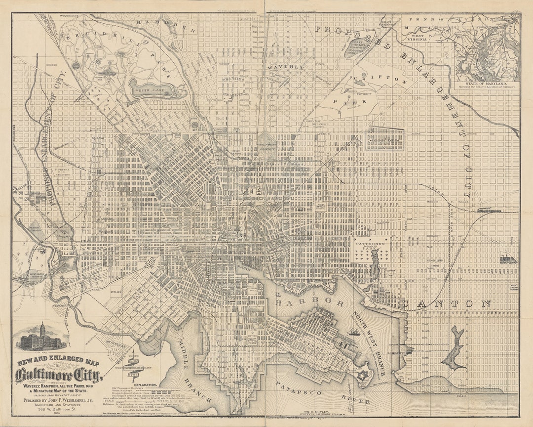 1886 Map of Baltimore - Etsy