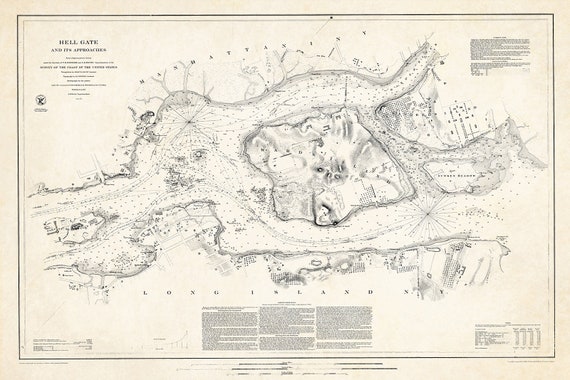 1875 Nautical Chart of Hell Gate | Etsy