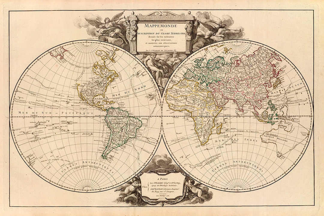 1752 Map of the World - Etsy