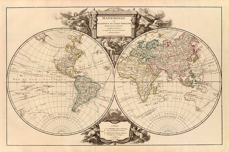 1752 Map of the World - Etsy