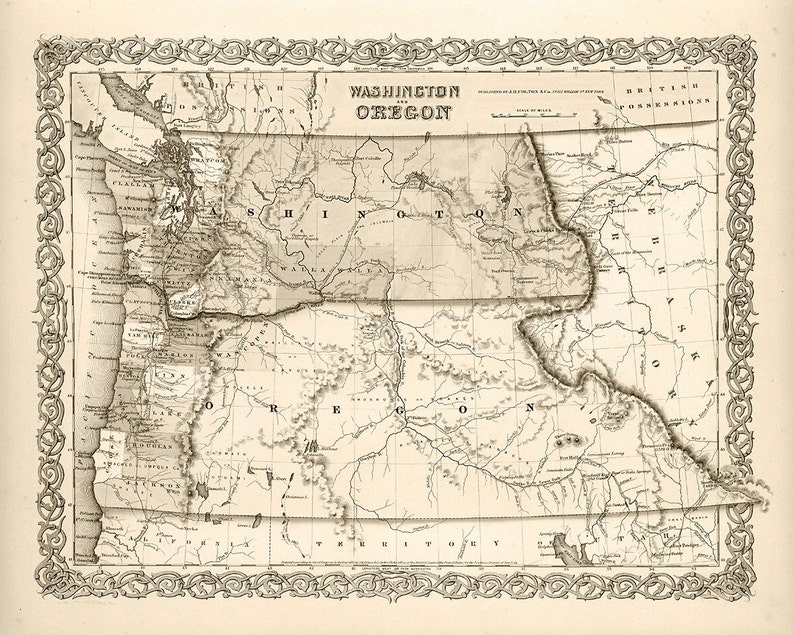 1856 Map of Washington & Oregon - Etsy