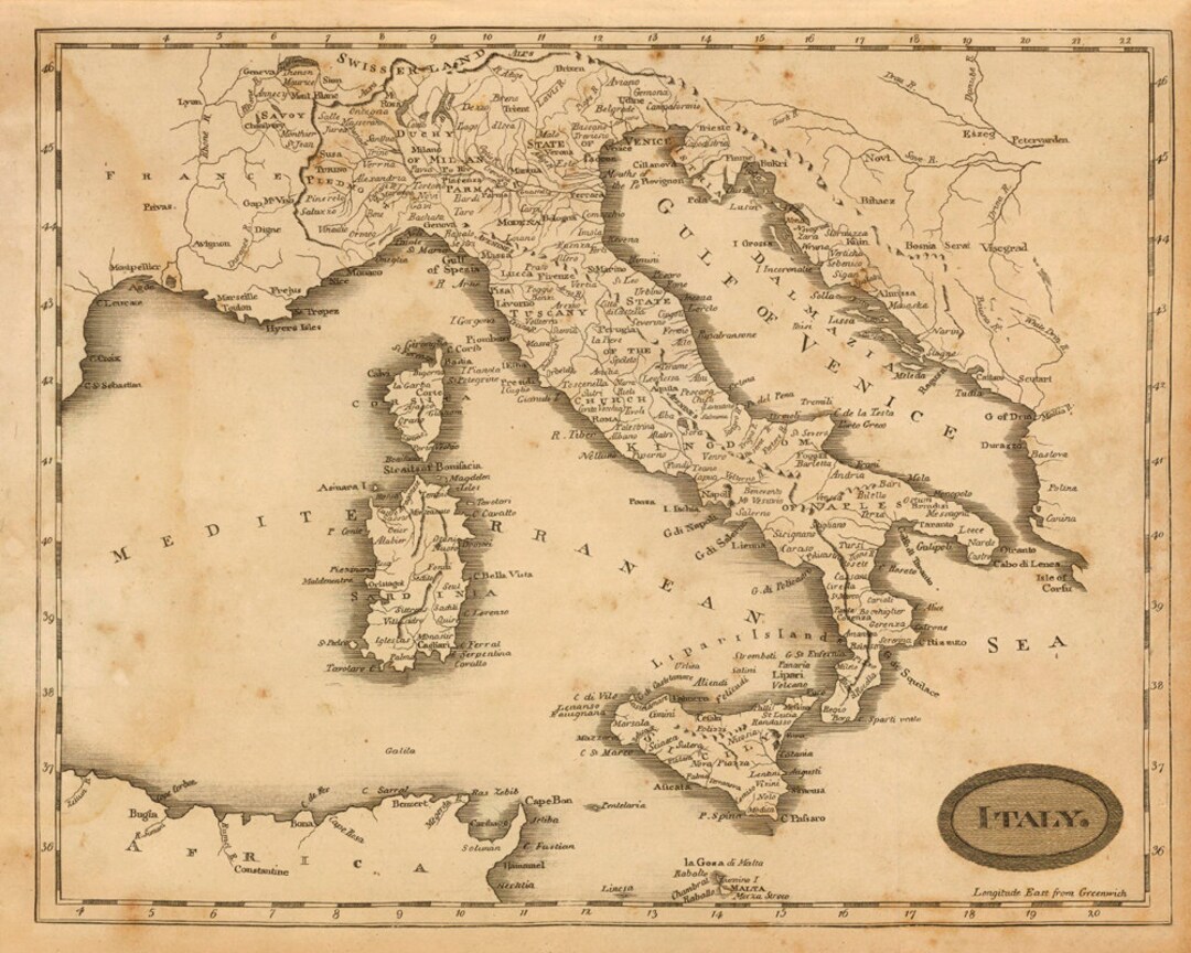 1812 Map of Italy - Etsy