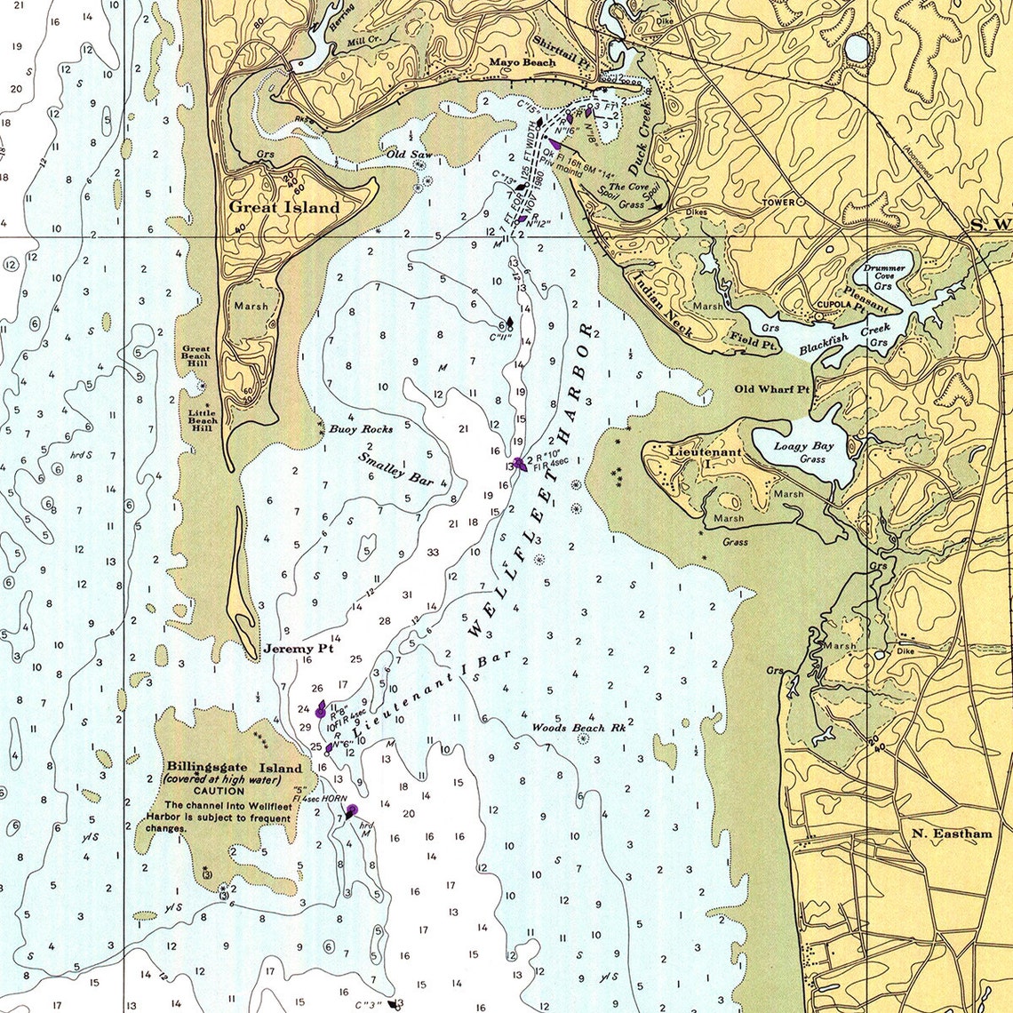1981 Nautical Chart of Wellfleet Harbor - Etsy