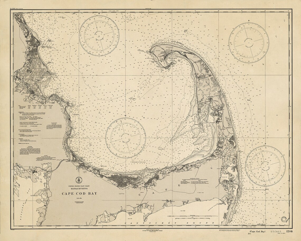1933 Nautical Chart of Cape Cod Bay - Etsy