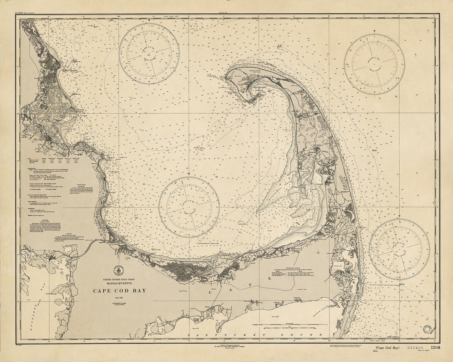 1933 Nautical Chart of Cape Cod Bay - Etsy