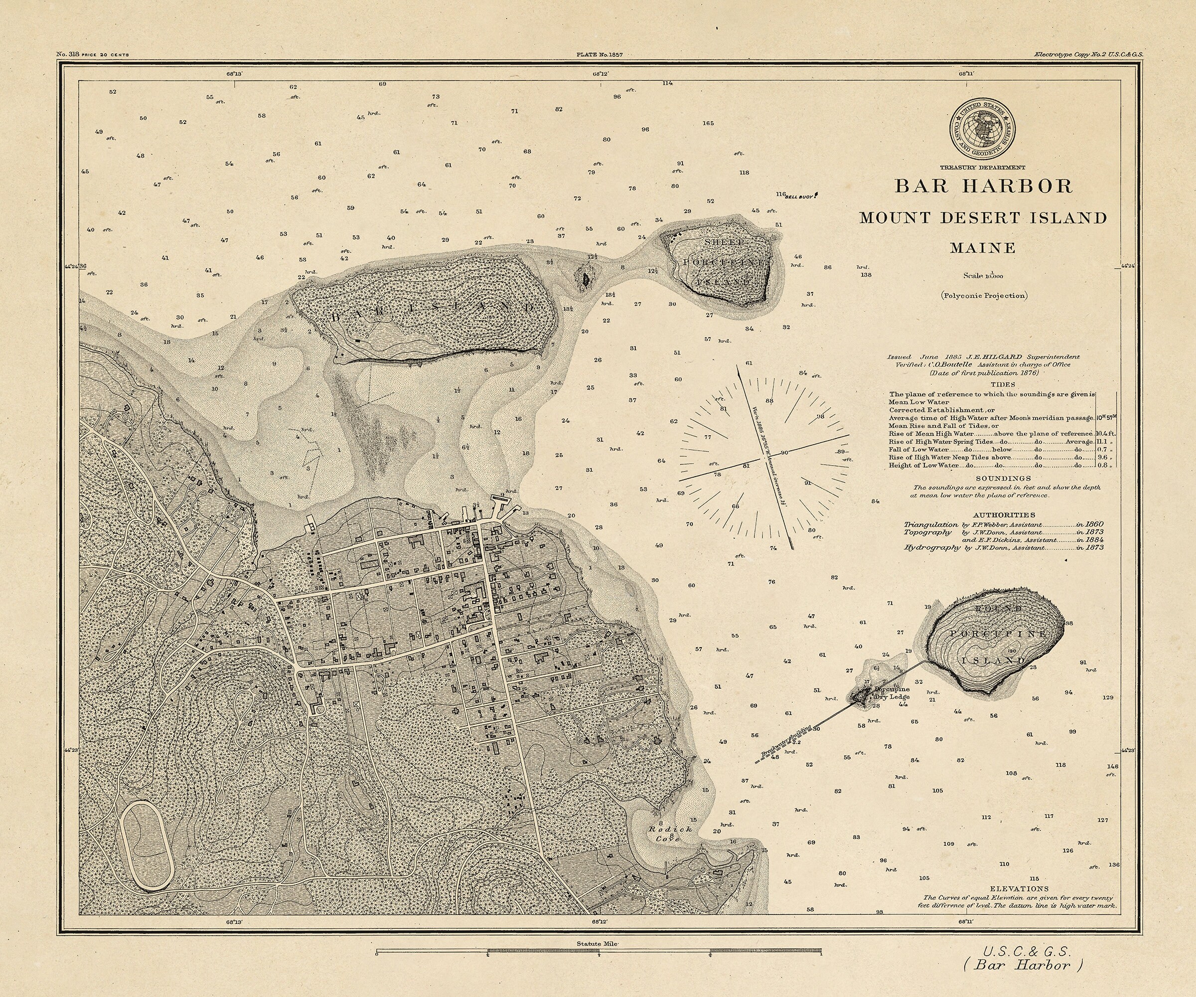 1885 Nautical Chart of Bar Harbor - Etsy