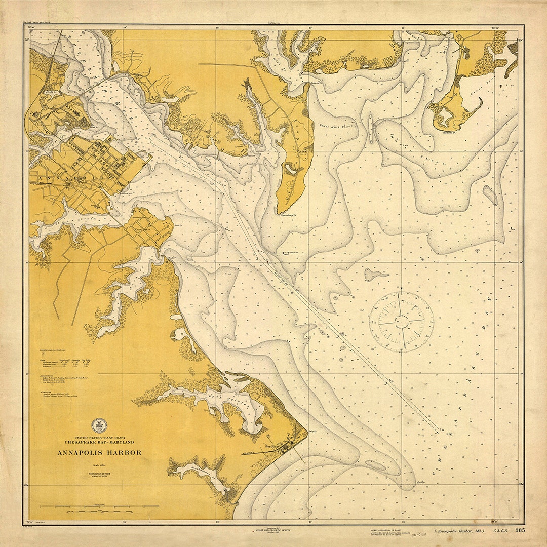 1911 Nautical Chart of Annapolis Harbor - Etsy