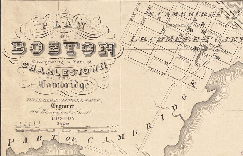 1860 Map of Boston - Etsy