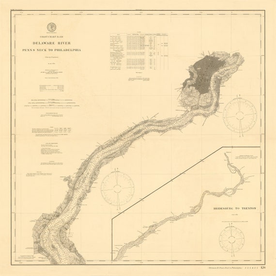 1901 Nautical Chart of the Delaware River - Etsy