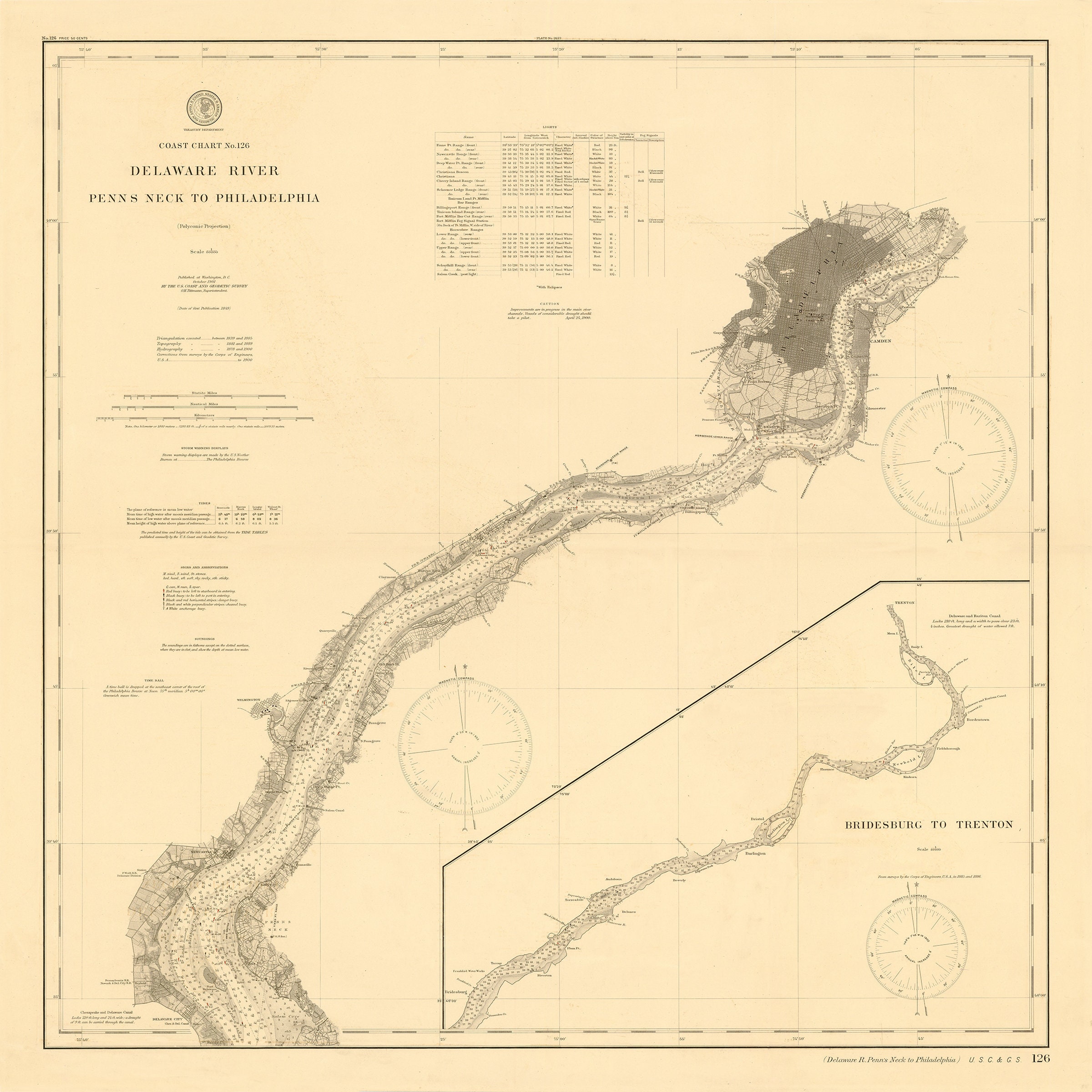 1901 Nautical Chart of the Delaware River - Etsy