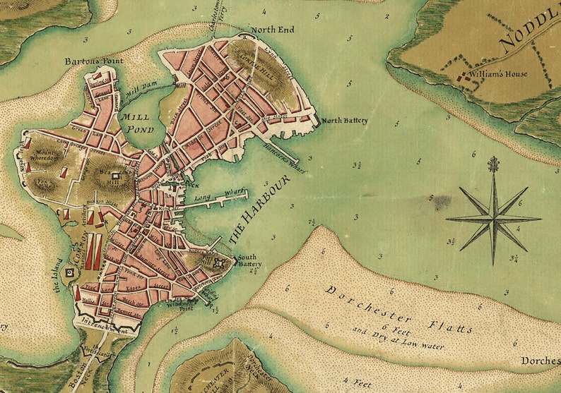 1776 Map of Boston - Etsy