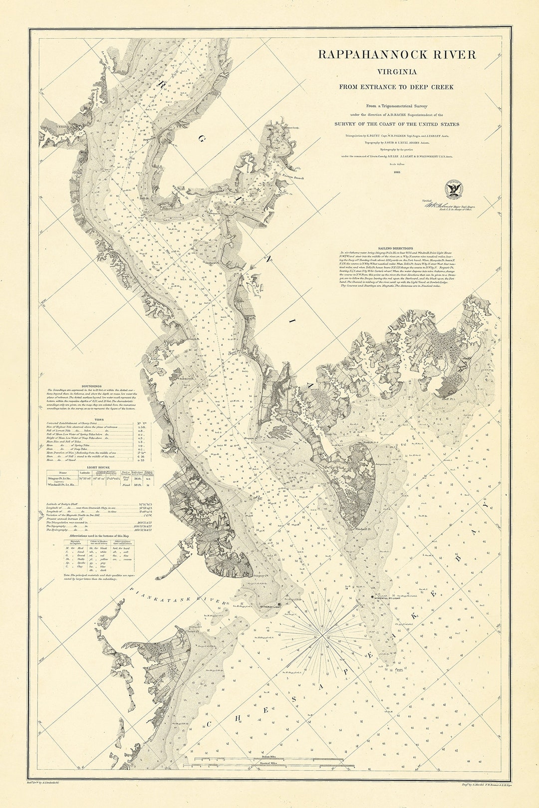 1861 Nautical Chart of the Rappahannock River - Etsy