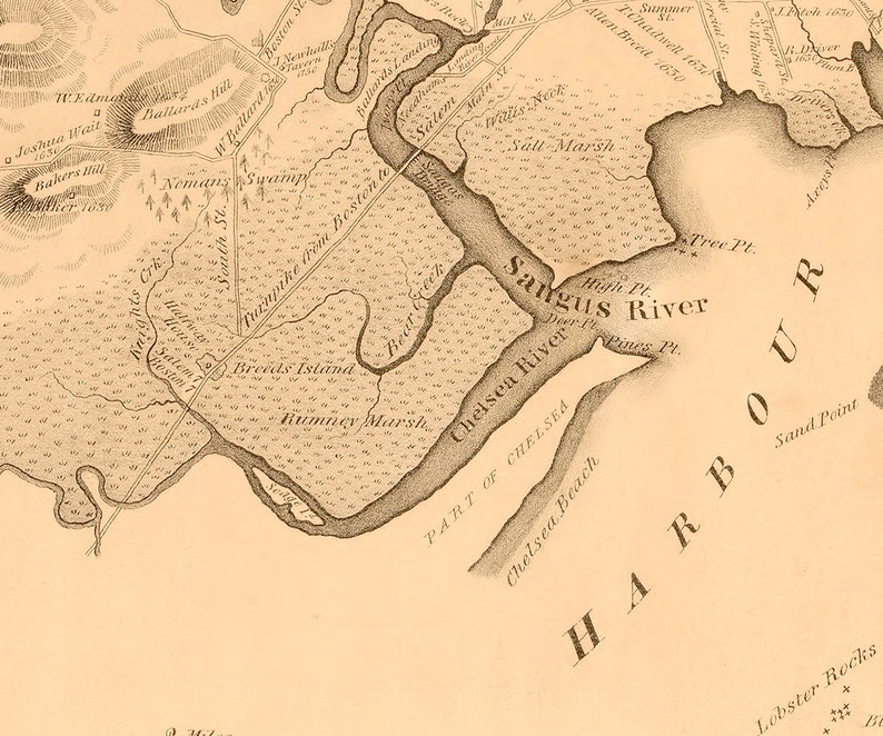 1829 Map of Lynn and Saugus, Massachusetts - Etsy