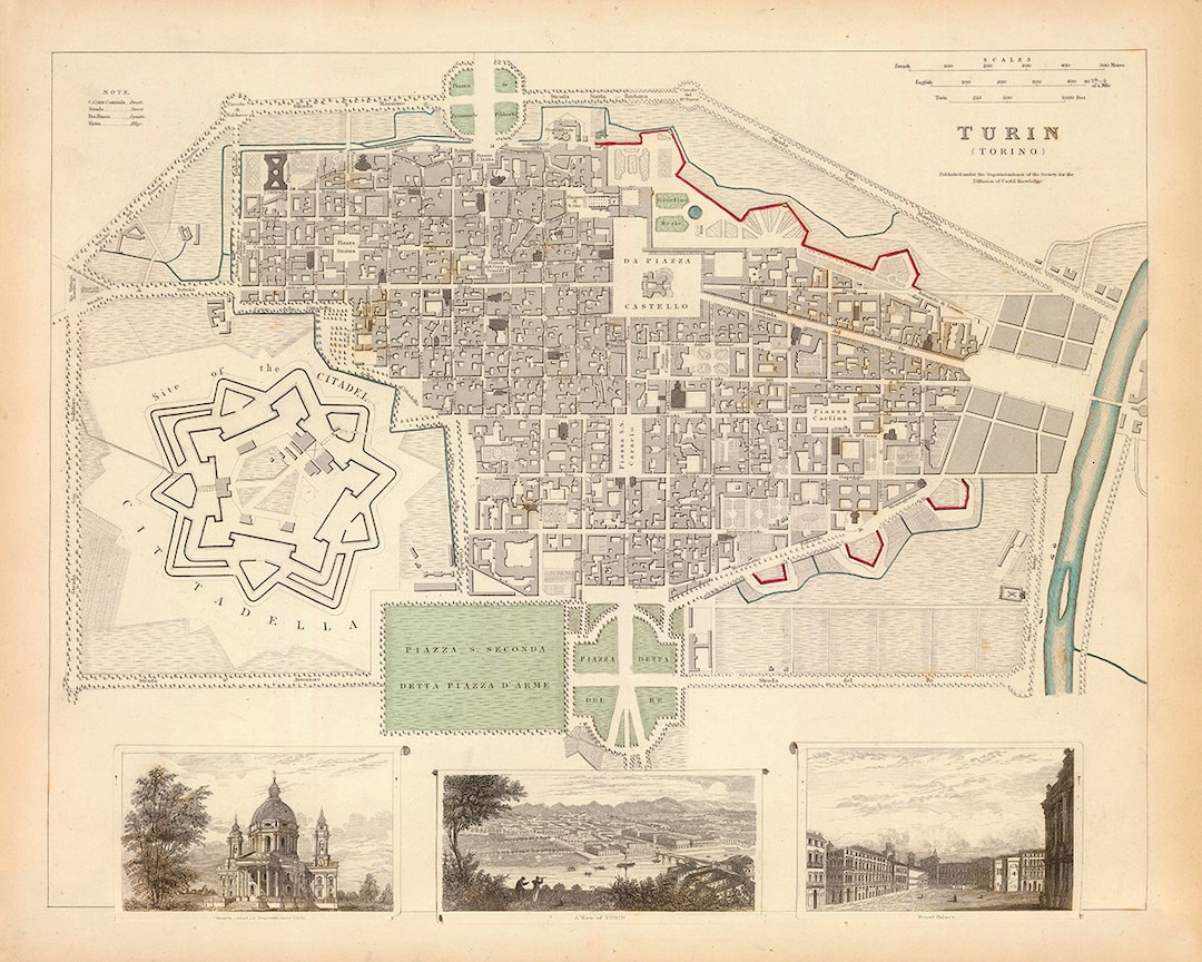 1833 Map of Turin, Italy - Etsy