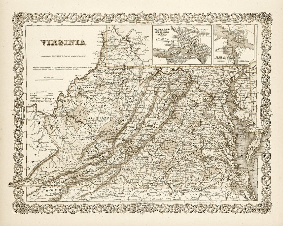 1856 Map of Virginia - Etsy