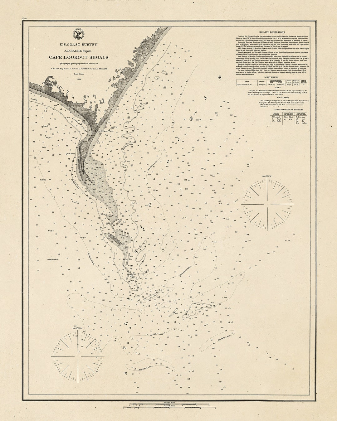 1865 Nautical Chart of Cape Lookout Shoals - Etsy
