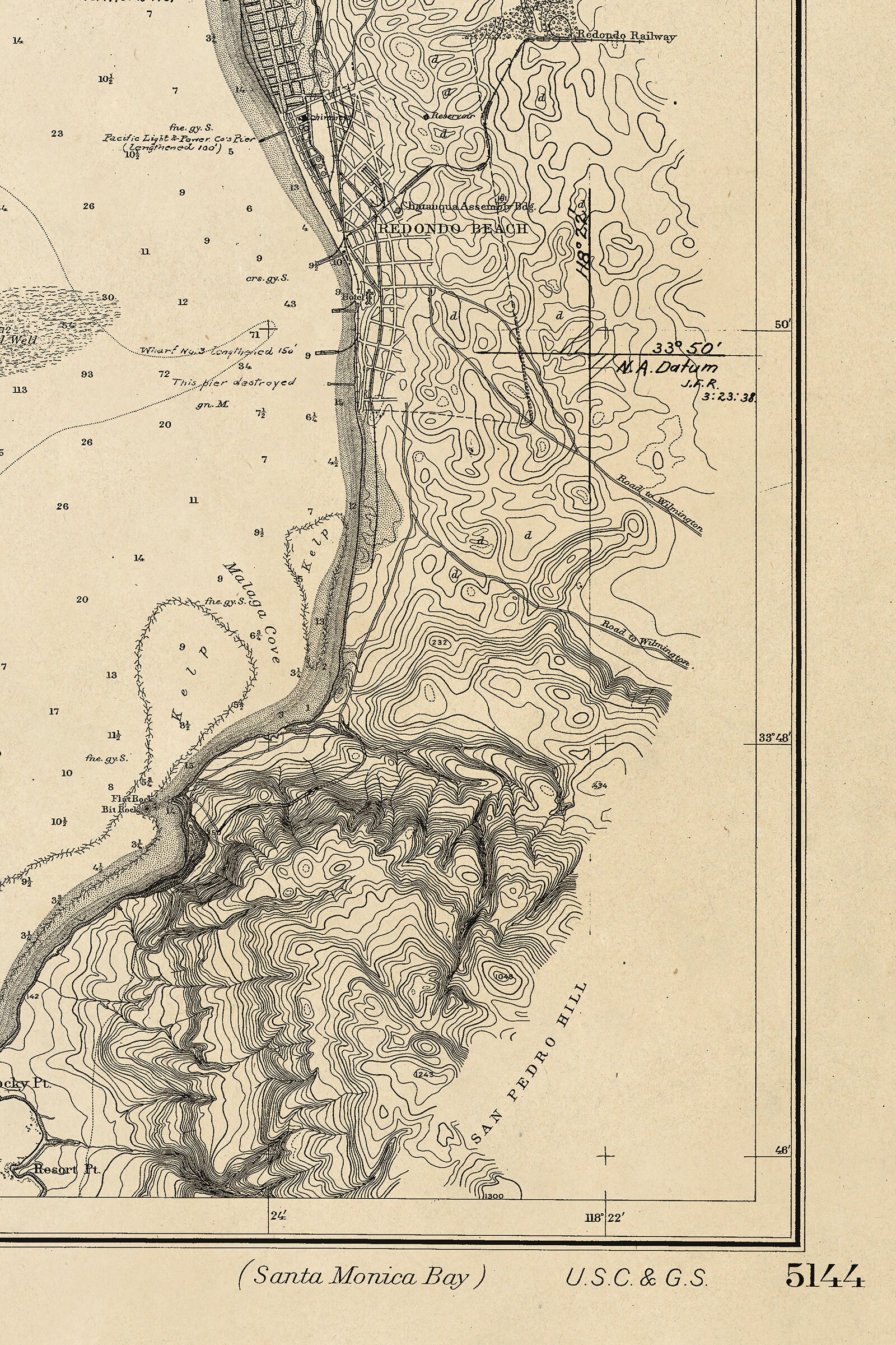 1910 Nautical Chart of Santa Monica Bay - Etsy