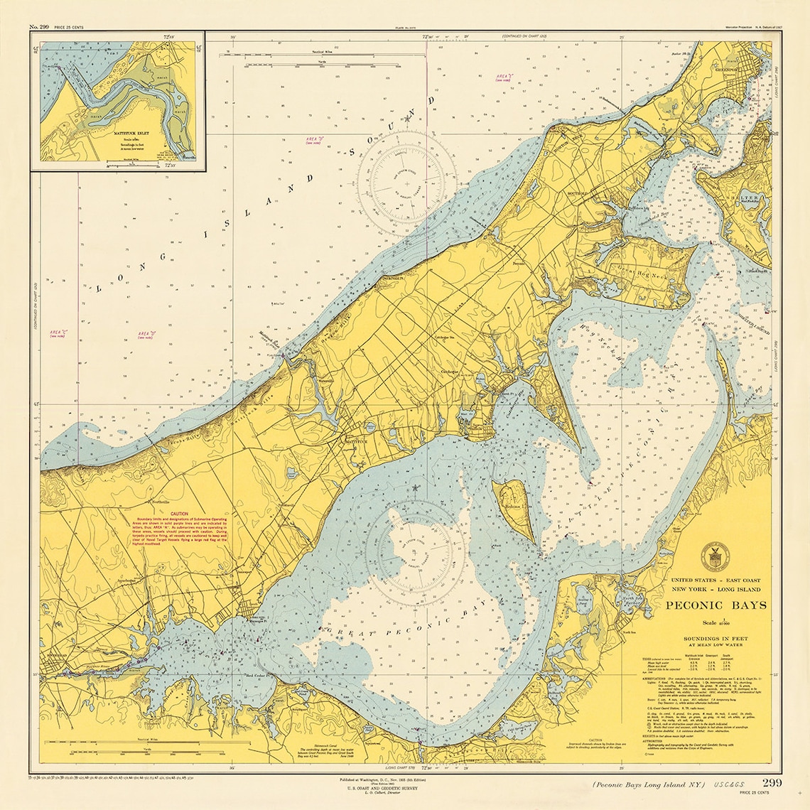1949 Nautical Chart of Peconic Bay - Etsy