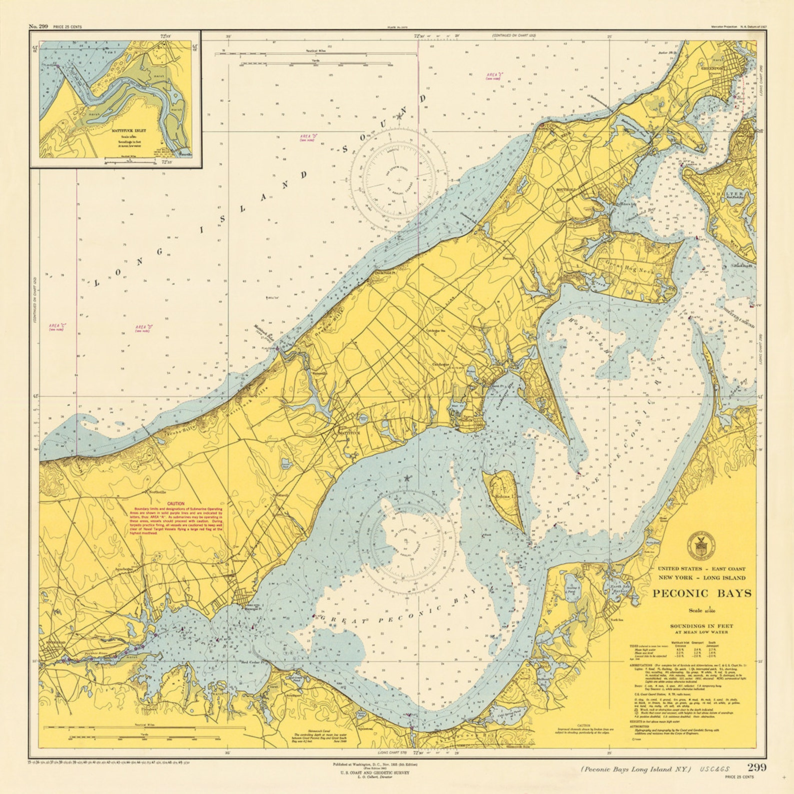 1949 Nautical Chart of Peconic Bay - Etsy