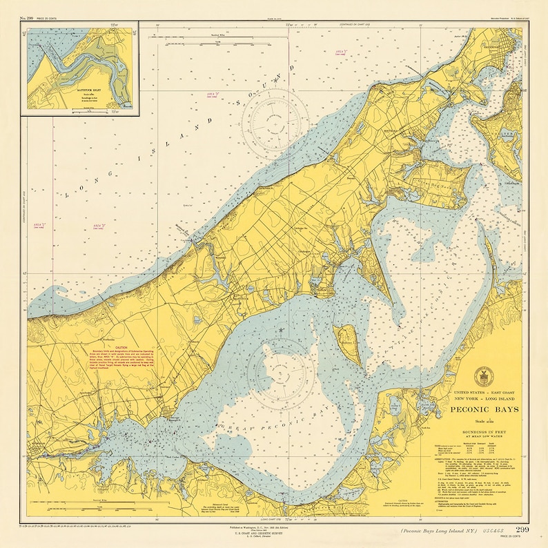 1949 Nautical Chart of Peconic Bay - Etsy