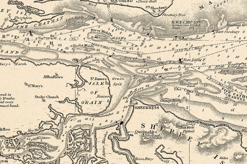 1852 Nautical Chart of the River Thames - Etsy