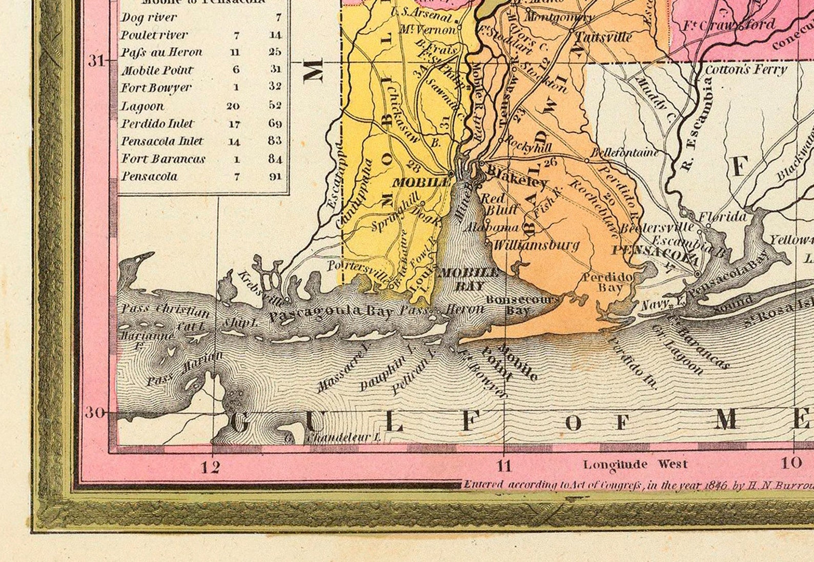 1846 Map of Alabama - Etsy