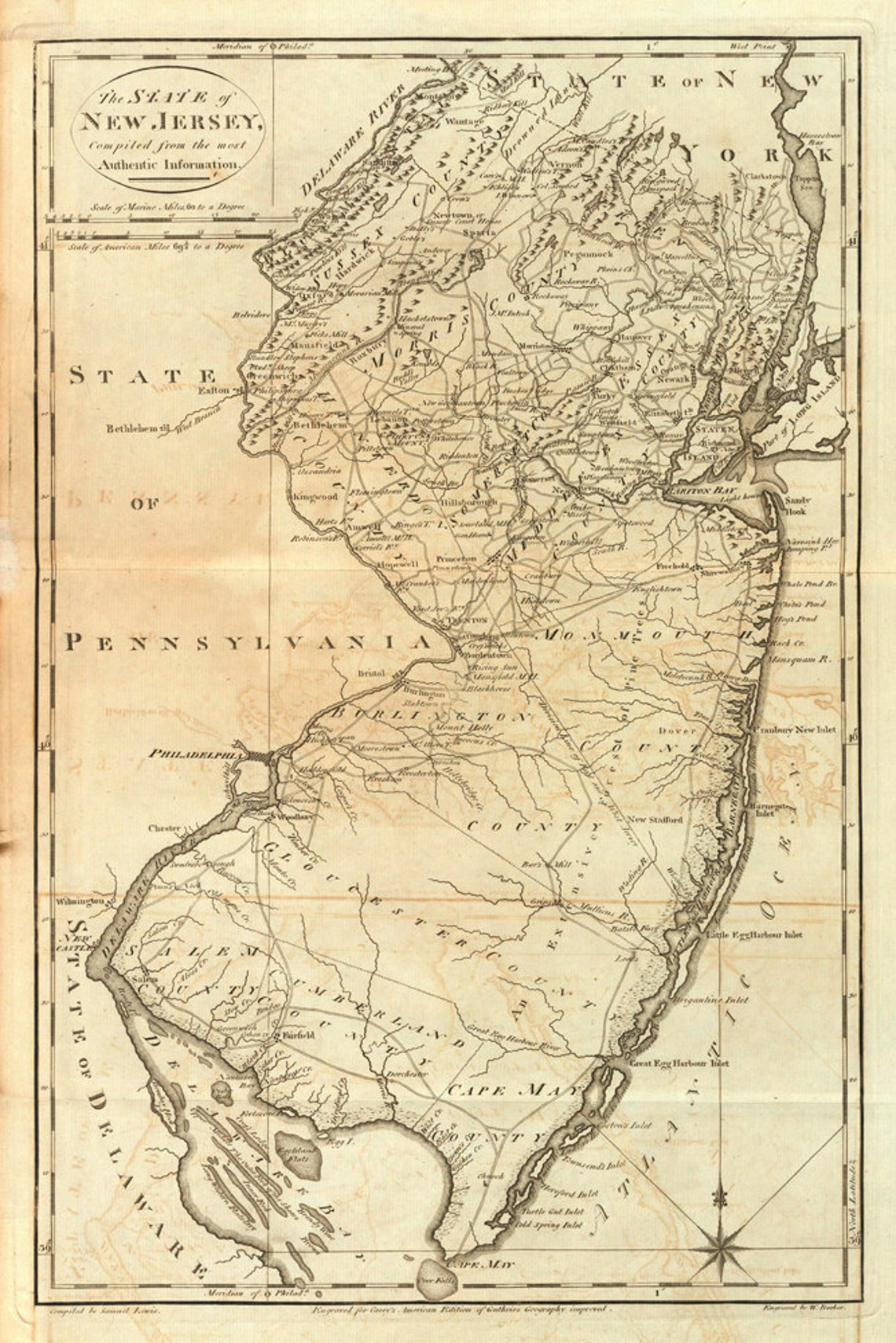 1795 Map of New Jersey - Etsy