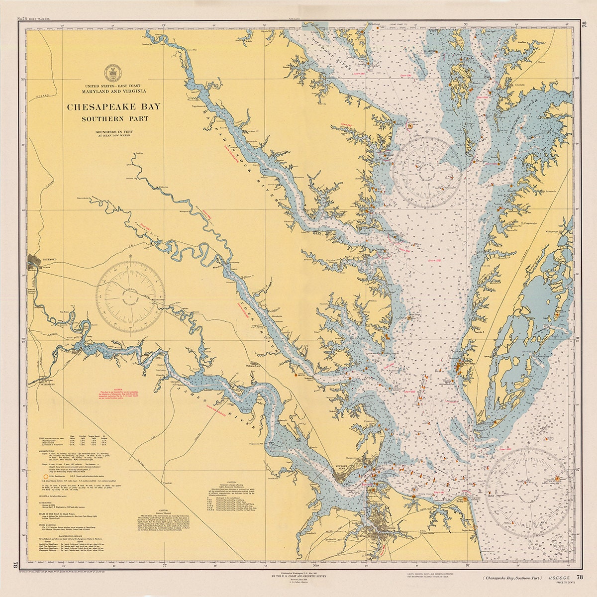 1940 Nautical Chart of Chesapeake Bay - Etsy
