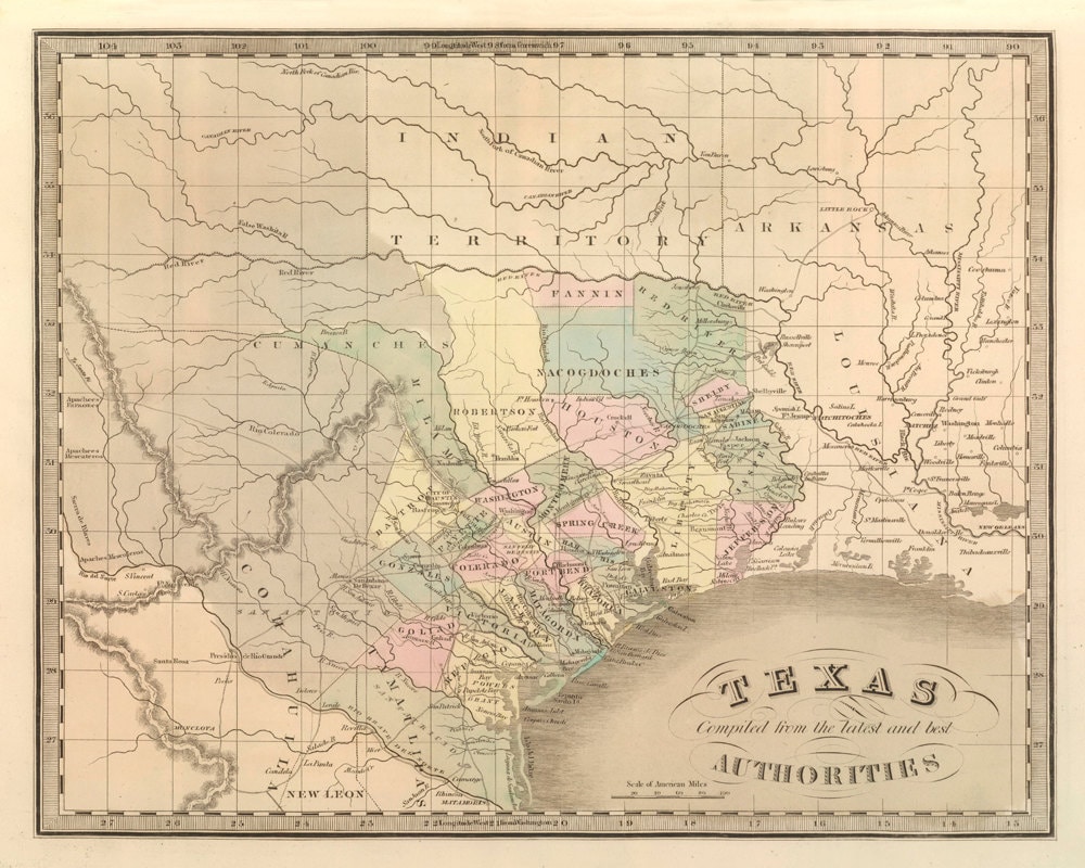 1848 Map of Texas - Etsy