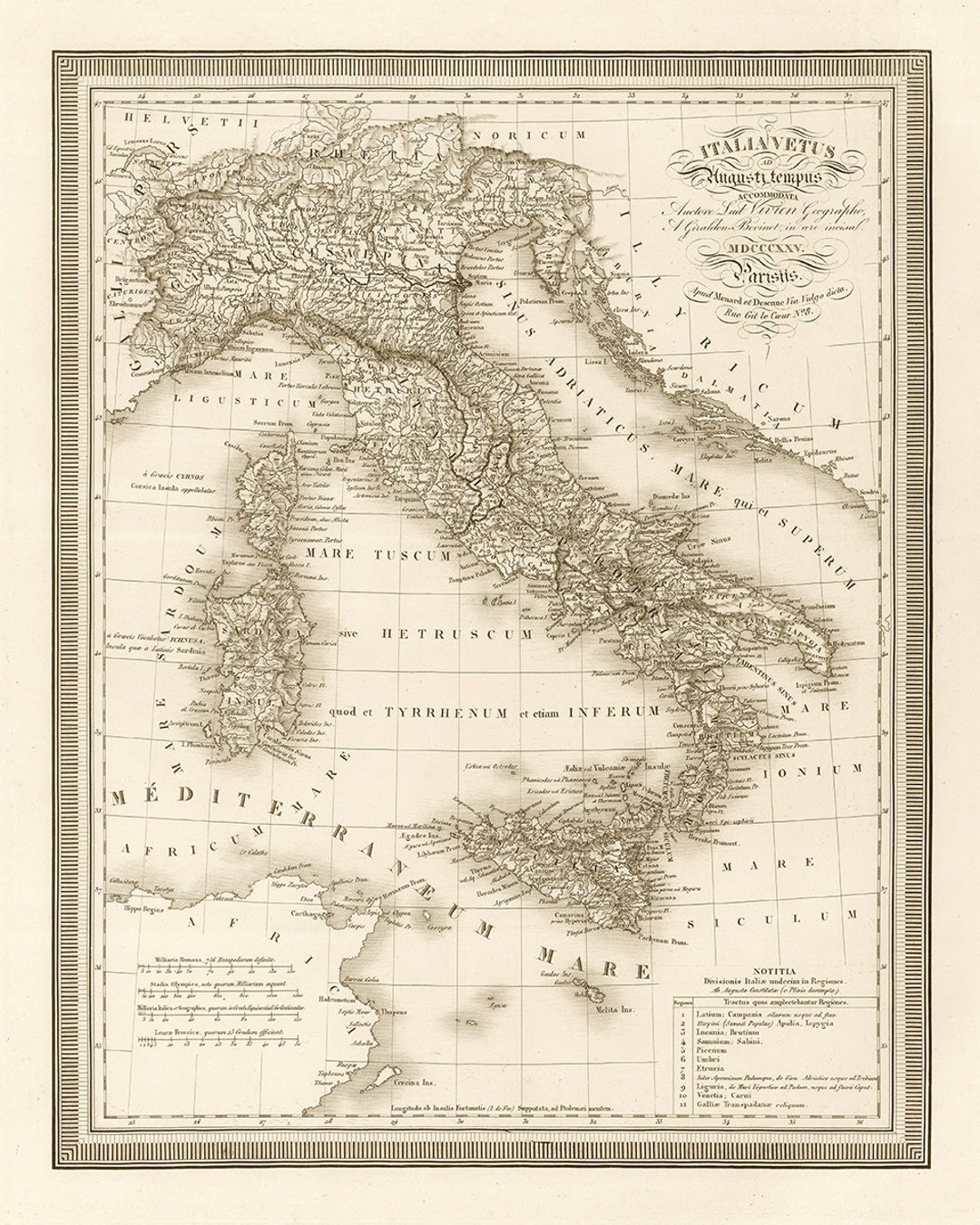 1825 Map of Italy - Etsy