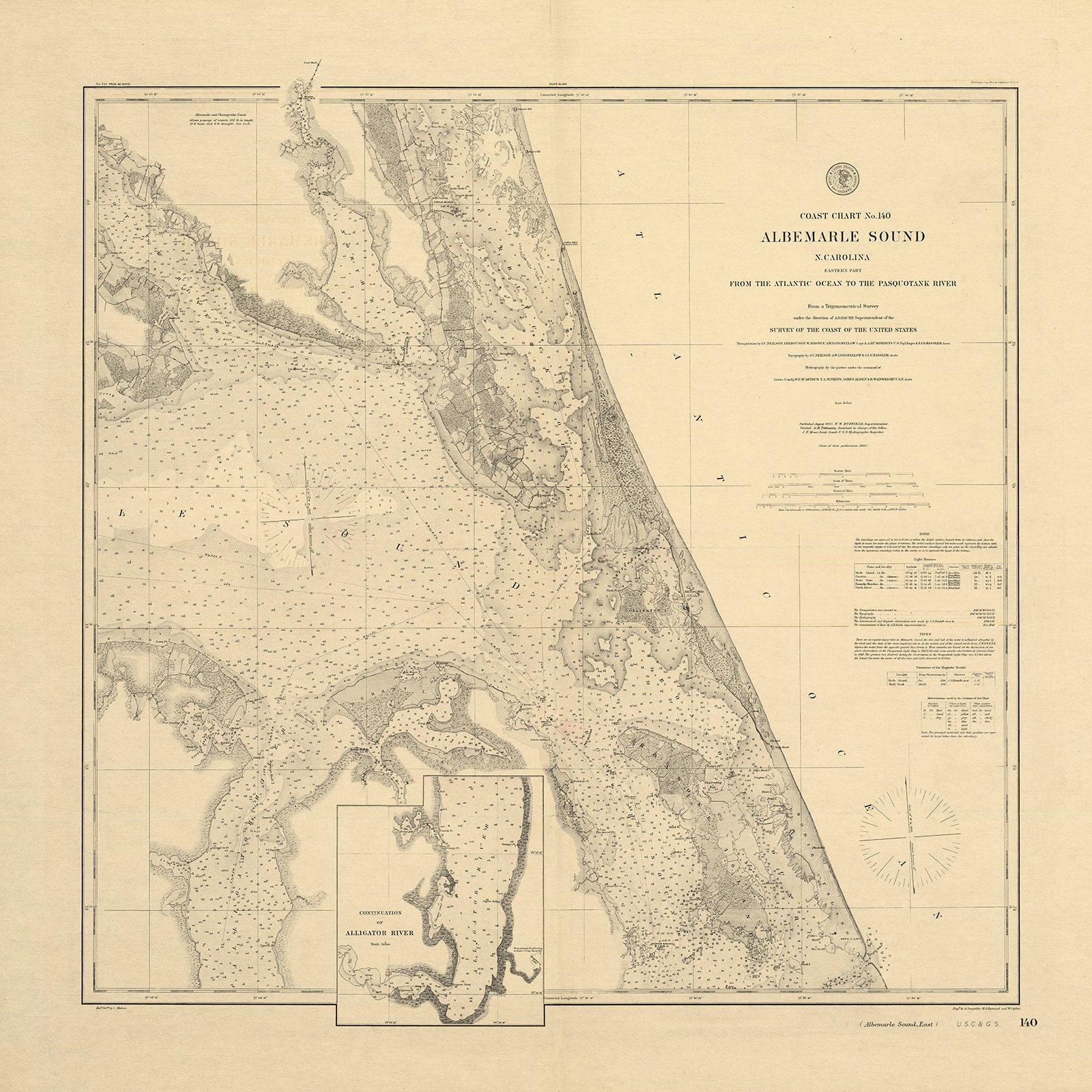 1895 Nautical Chart of Albemarle Sound - Etsy